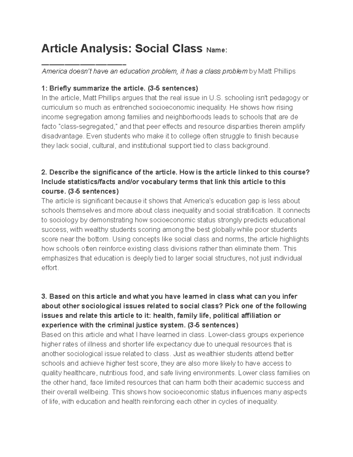 Sociology 101: Article Analysis on Social Class & Education Issues ...
