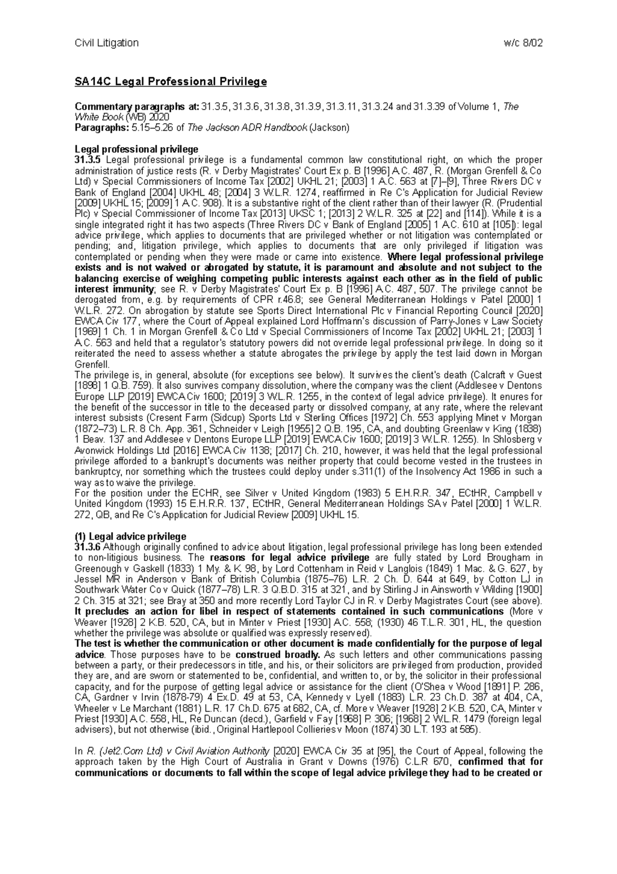 Lecture notes-Legal professional privilege, waiver and without ...