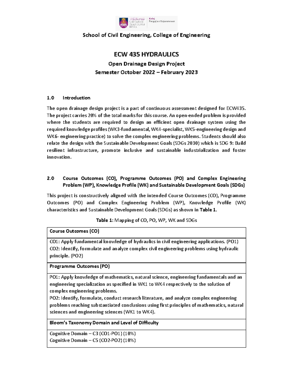 1. ECW435 Open Drainage Design Project - School of Civil Engineering, College of Engineering ECW ...