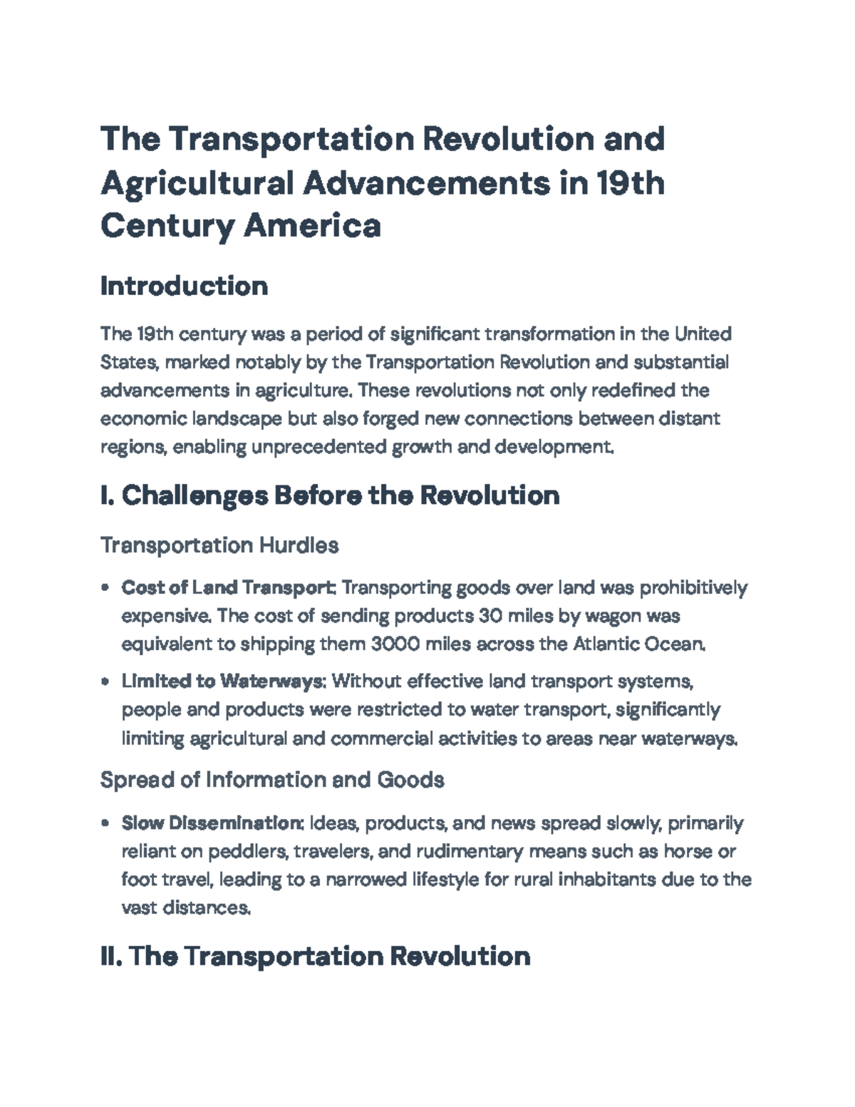 The Transportation Revolution and Agricultural Changes in 19th Century ...