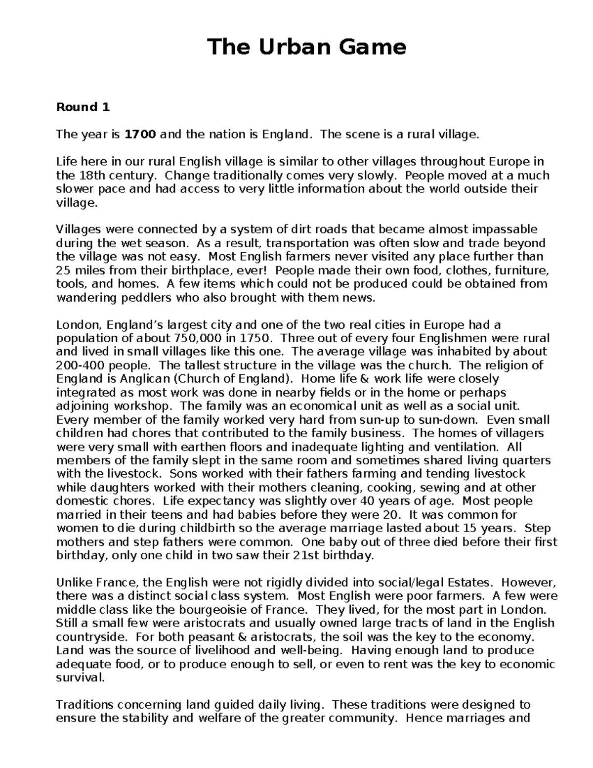 ENG 200 The Urban Game: Life in 18th Century England Overview - Studocu