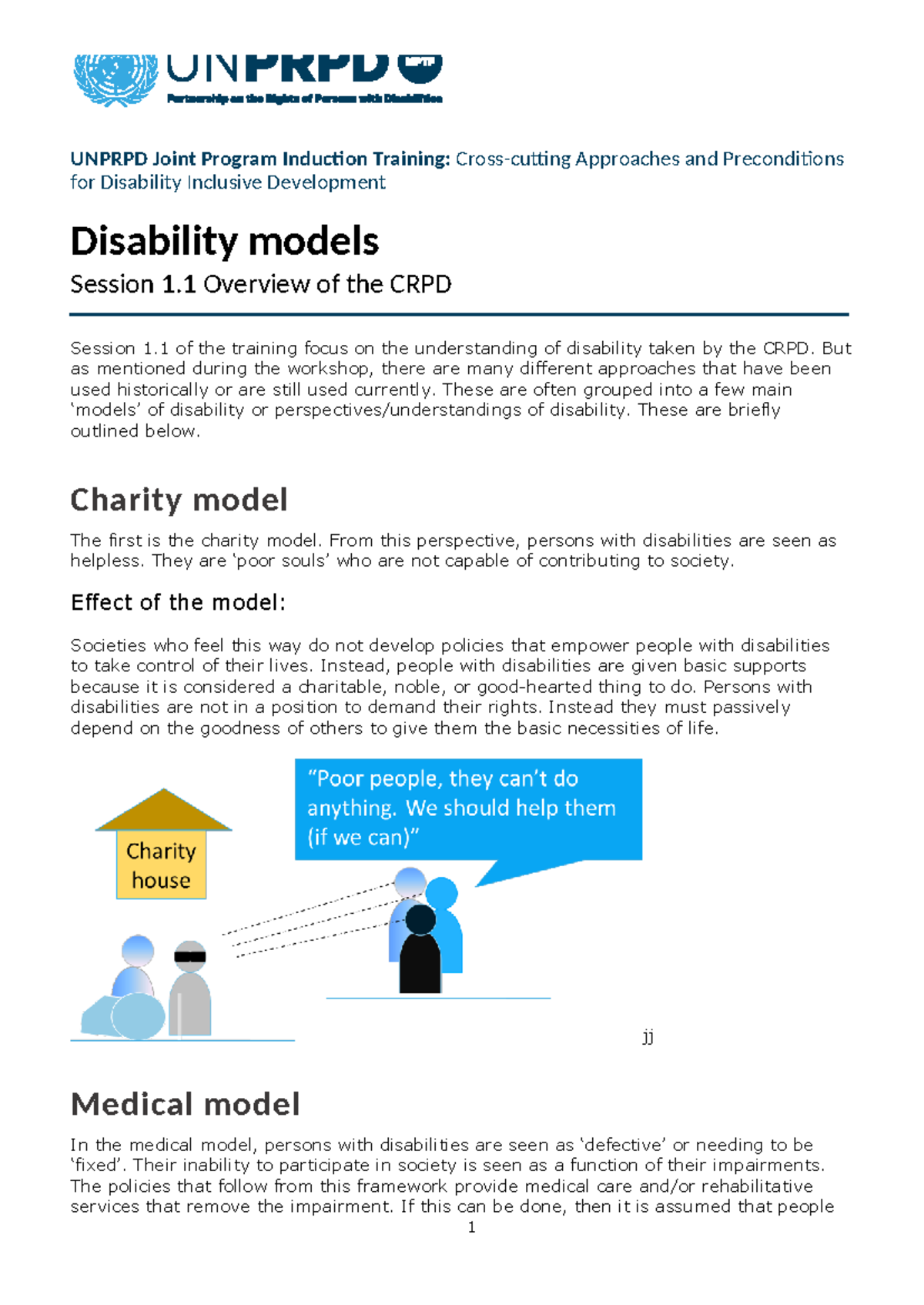 UNPRPD Joint Program Induction Training: Models of Disability Overview ...