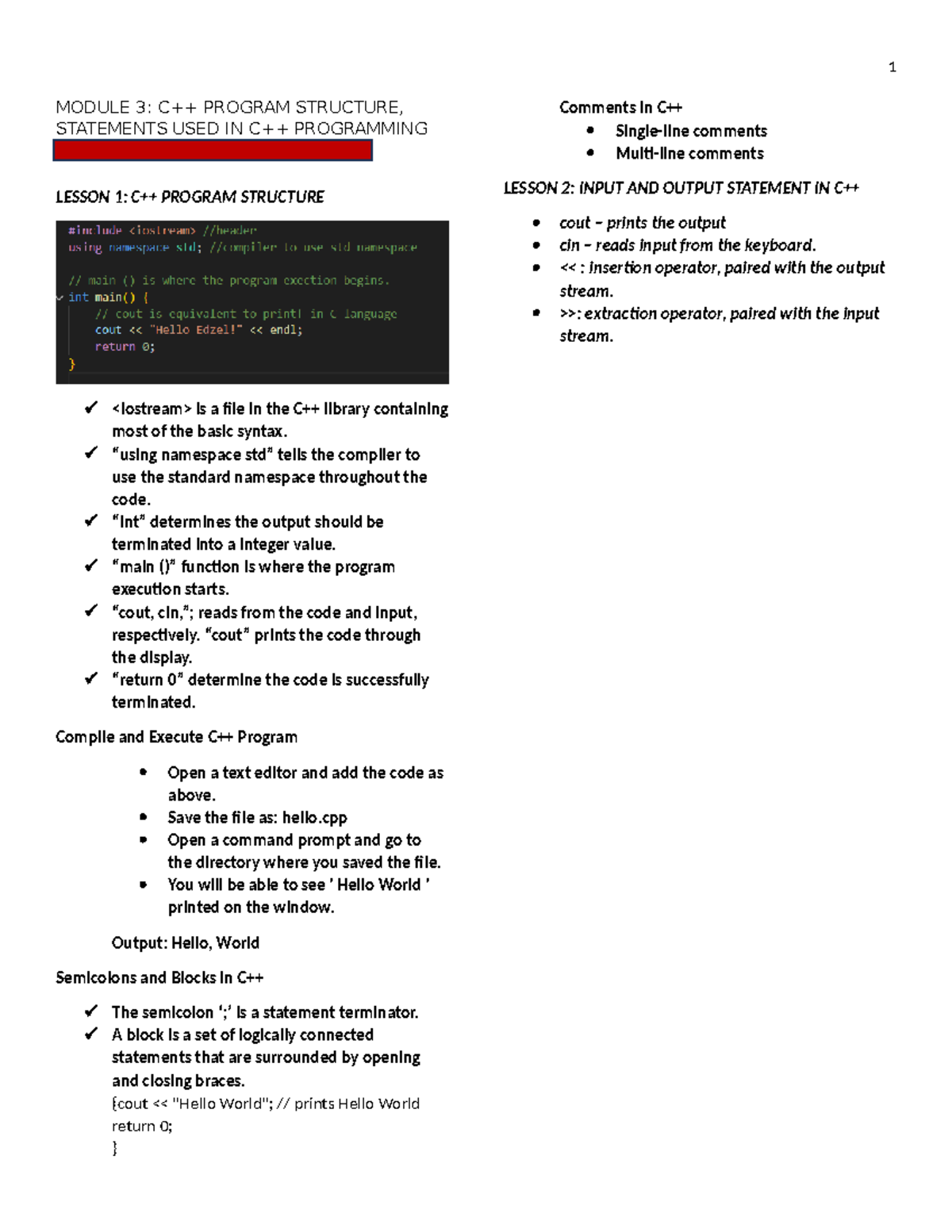 C++ Programming: Module 3 Overview & Key Lessons (Review) - Studocu