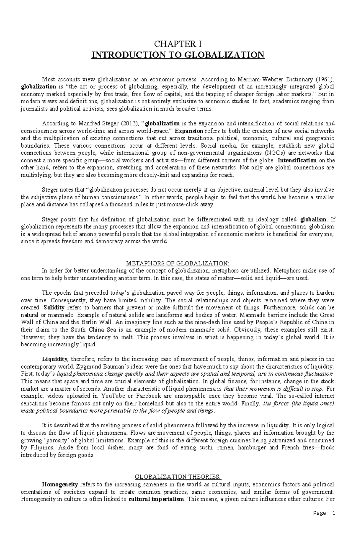 Summary of Globalization Concepts: Notes-GE-3 Lecture Insights - Studocu