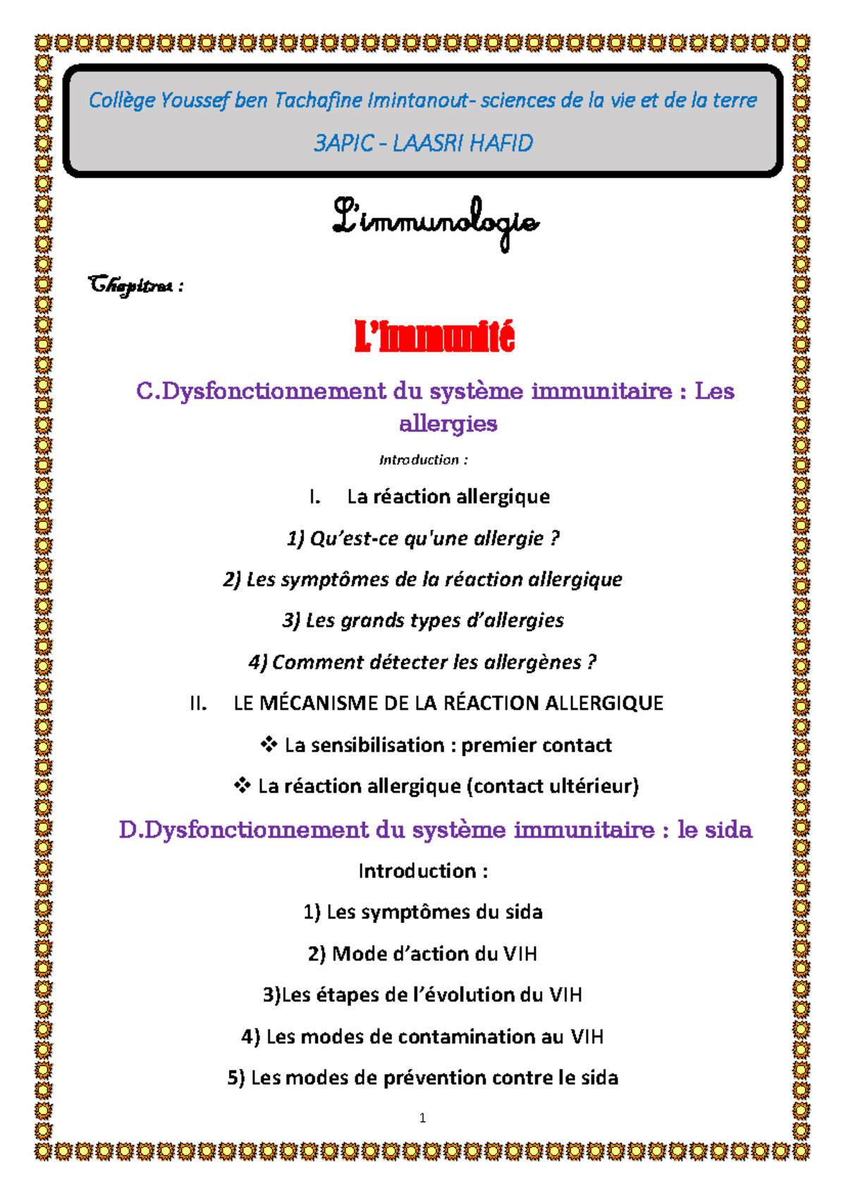 3APIC - Dysfonctionnements du Système Immunitaire : Allergies et Sida ...