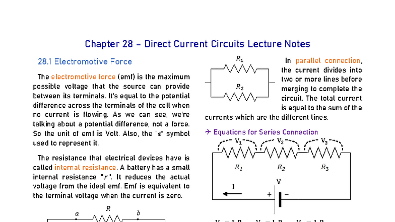 Physics II Chapter 28: Direct Current Circuits Lecture Notes - Studocu
