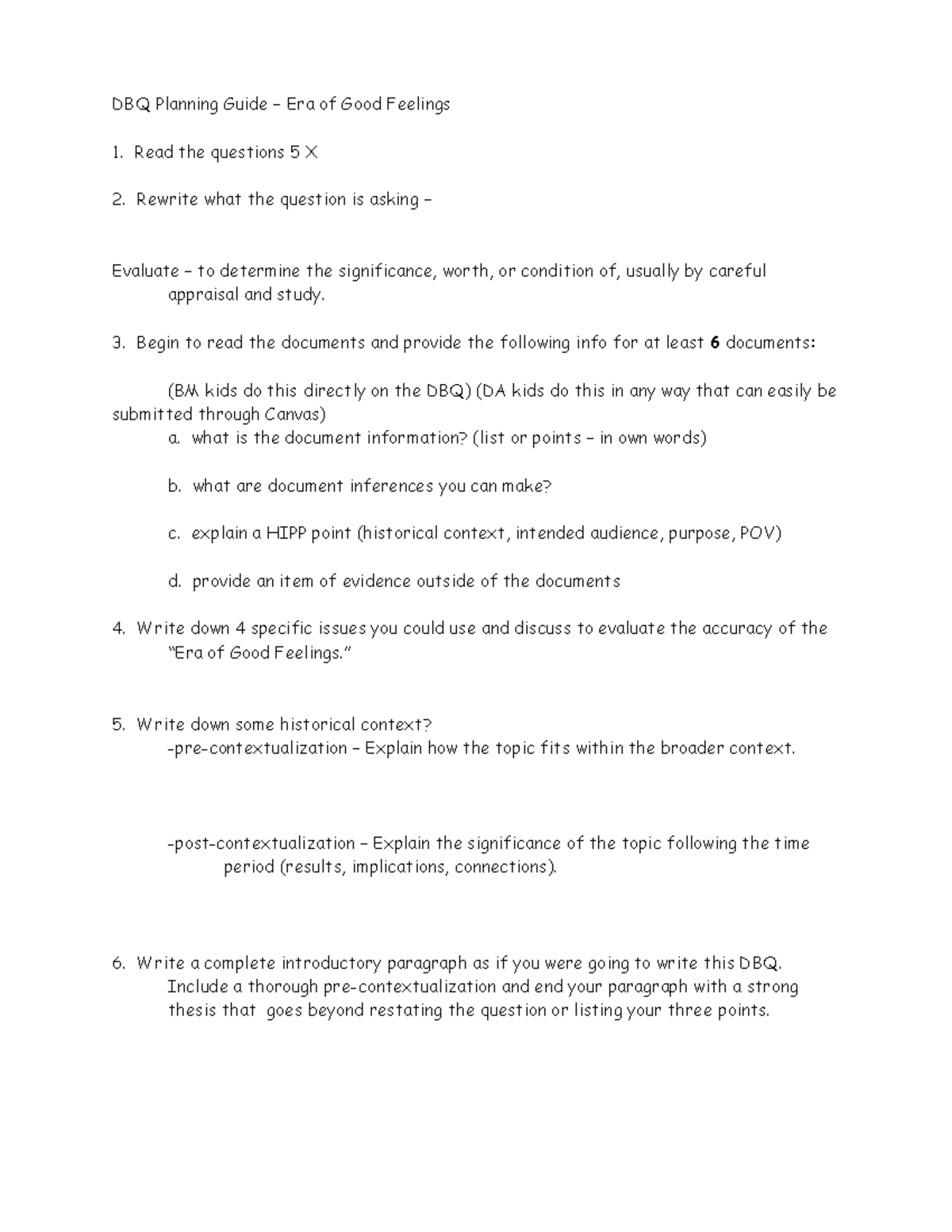 2002 DBQ Era of Good Feelings - DBQ Planning Guide – Era of Good ...