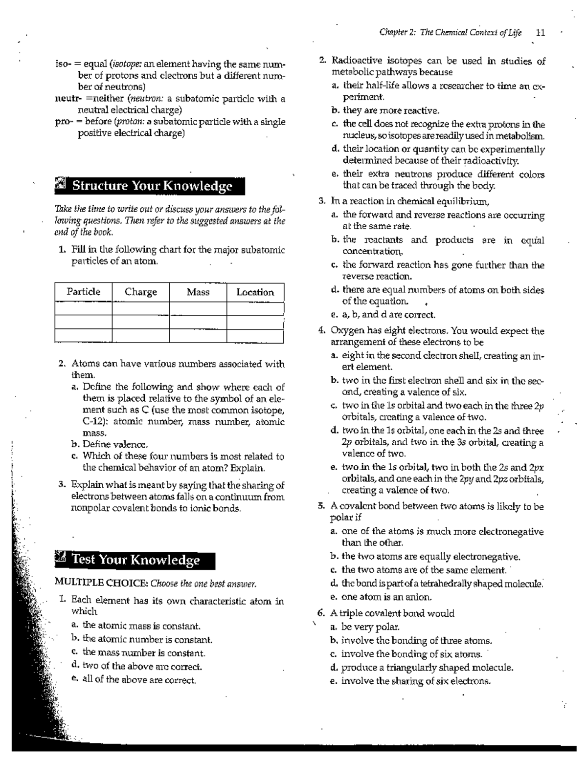 Ch2chemreview - AP Bio chapter 2 campell textbook multiple choice ...