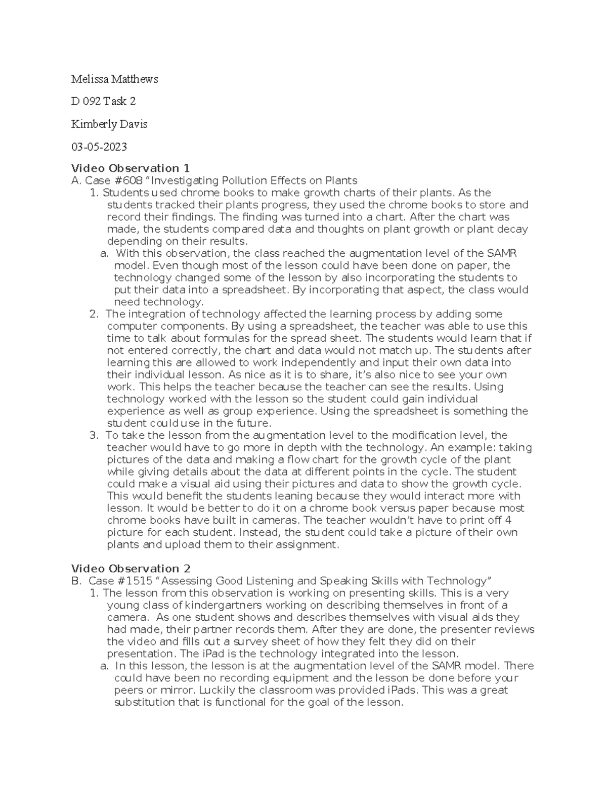 Task 2 D092 - Passed first try - Melissa Matthews D 092 Task 2 Kimberly ...