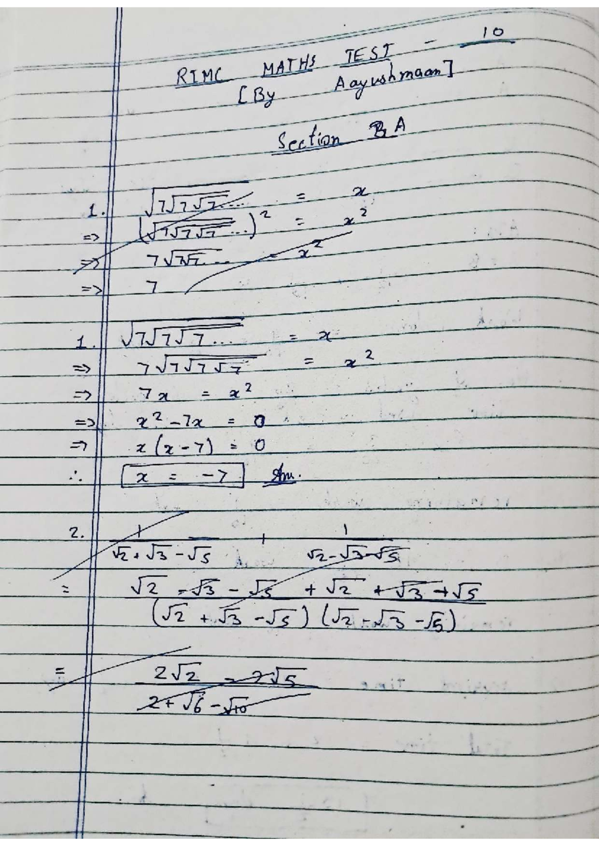 RIMC MATHS TEST - 10 Mock Exam Solutions and Answers - Studocu