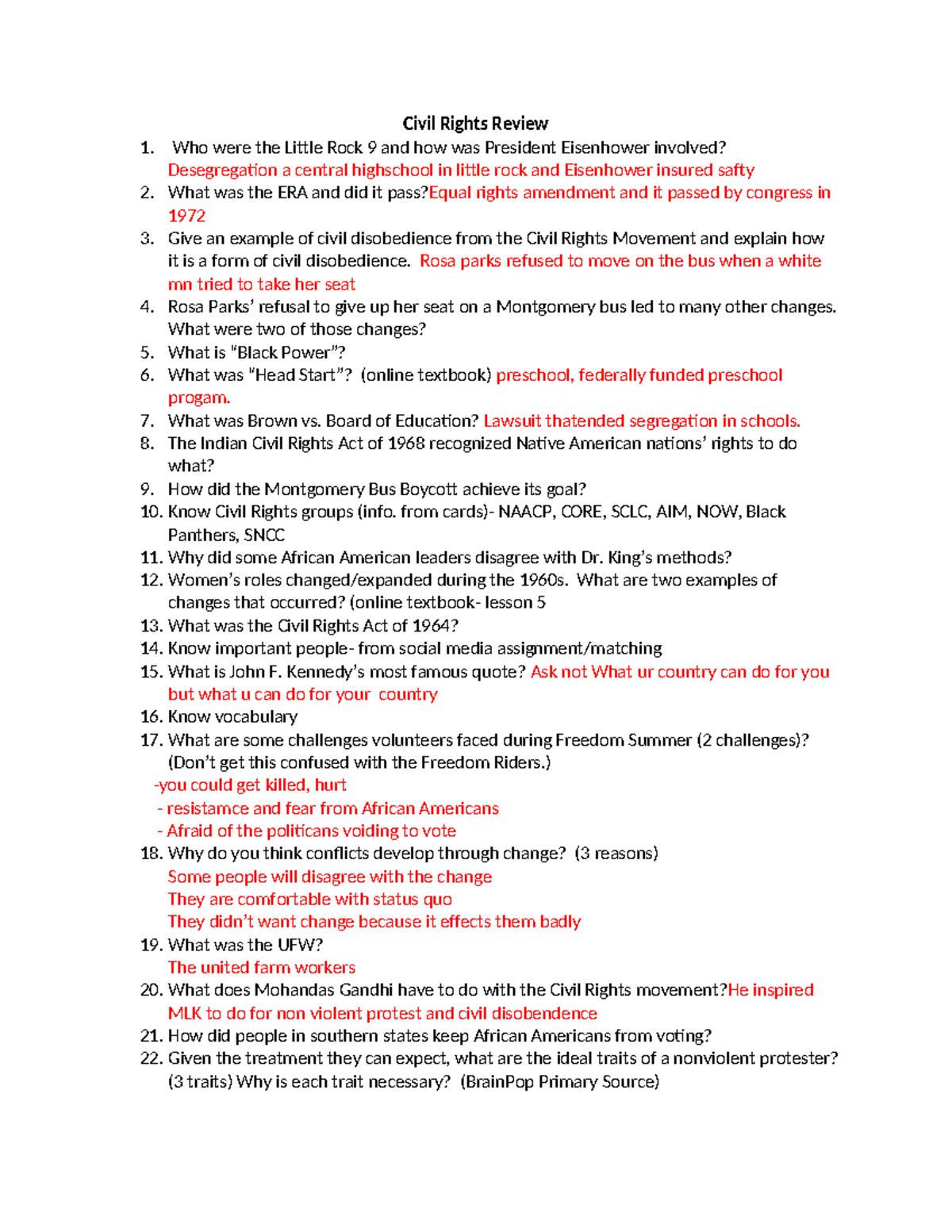 Civil Rights Review: Key Events and Figures in the Movement - Studocu