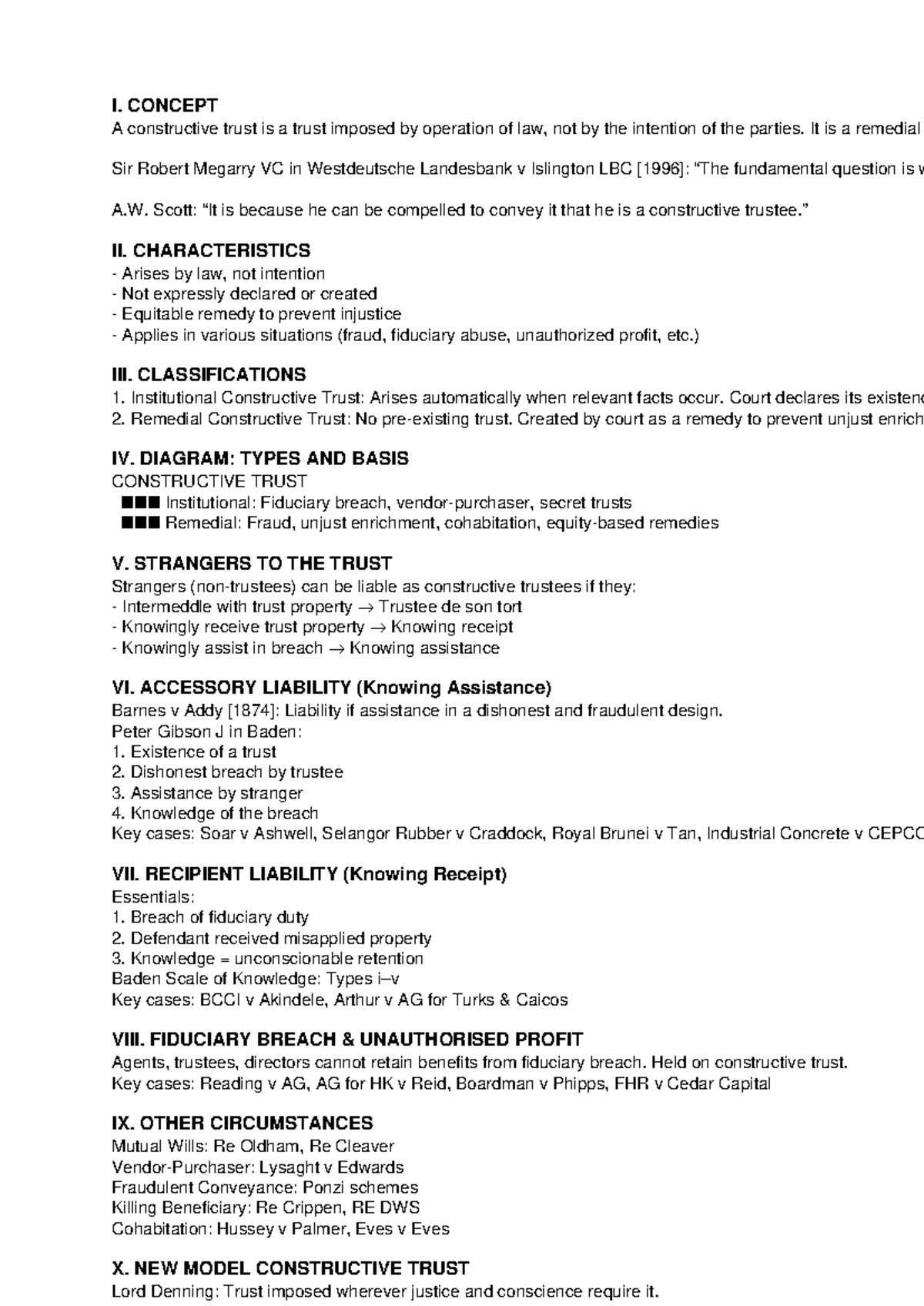 Constructive Trust Notes (LAW 101) - Key Concepts & Cases - Studocu
