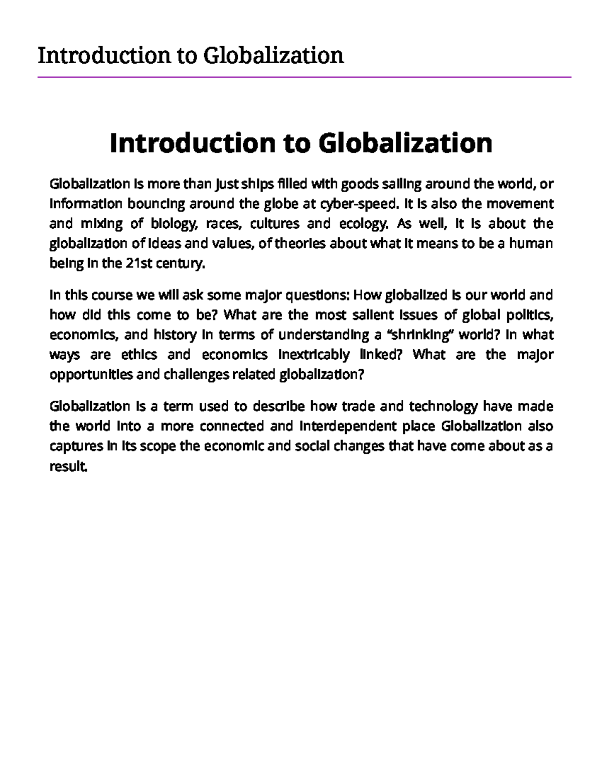 Globalization - Notes for World Studies (Course Code: GLO101) - Studocu