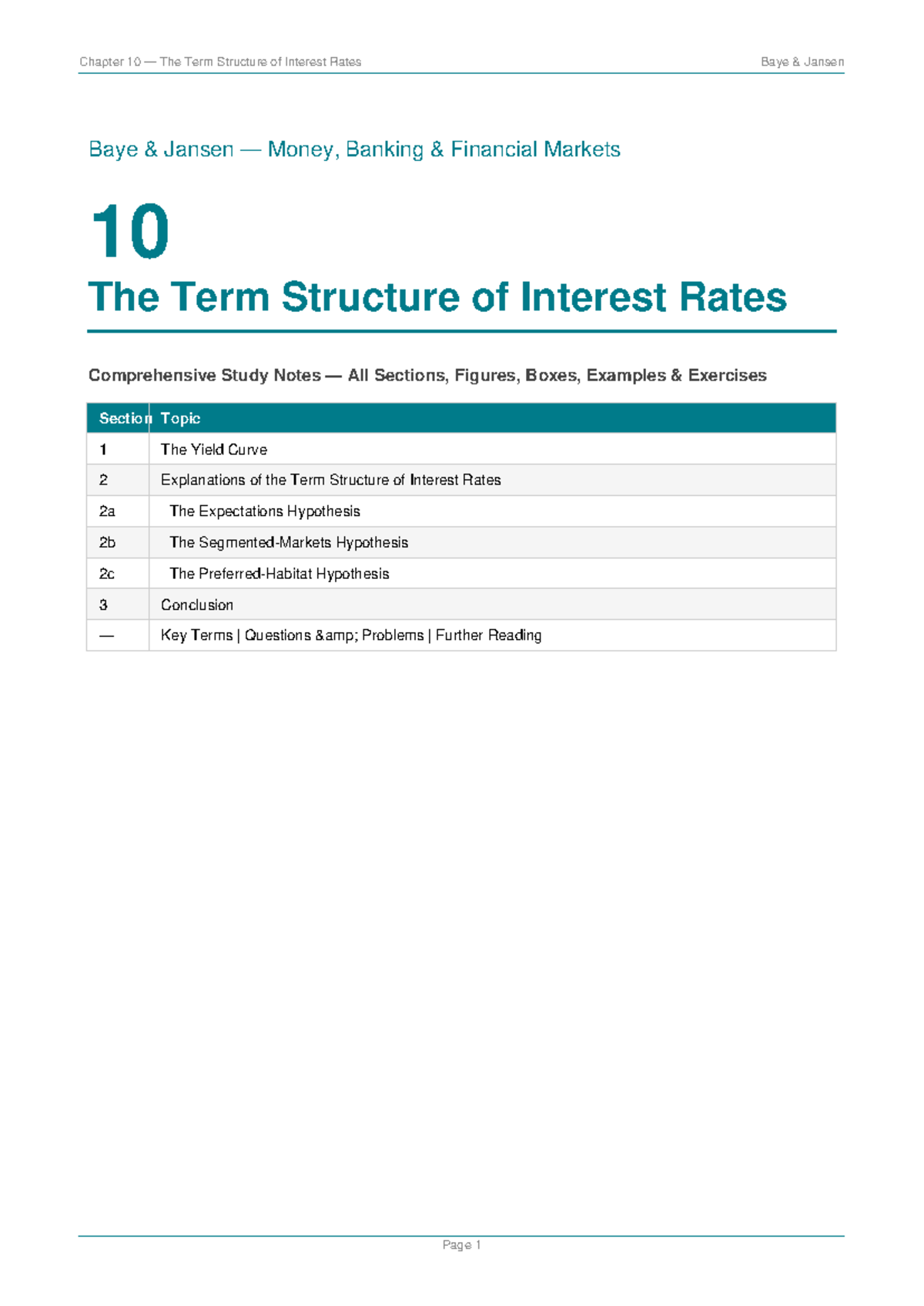 Chapter 10 Notes: The Term Structure of Interest Rates (Baye Jansen ...