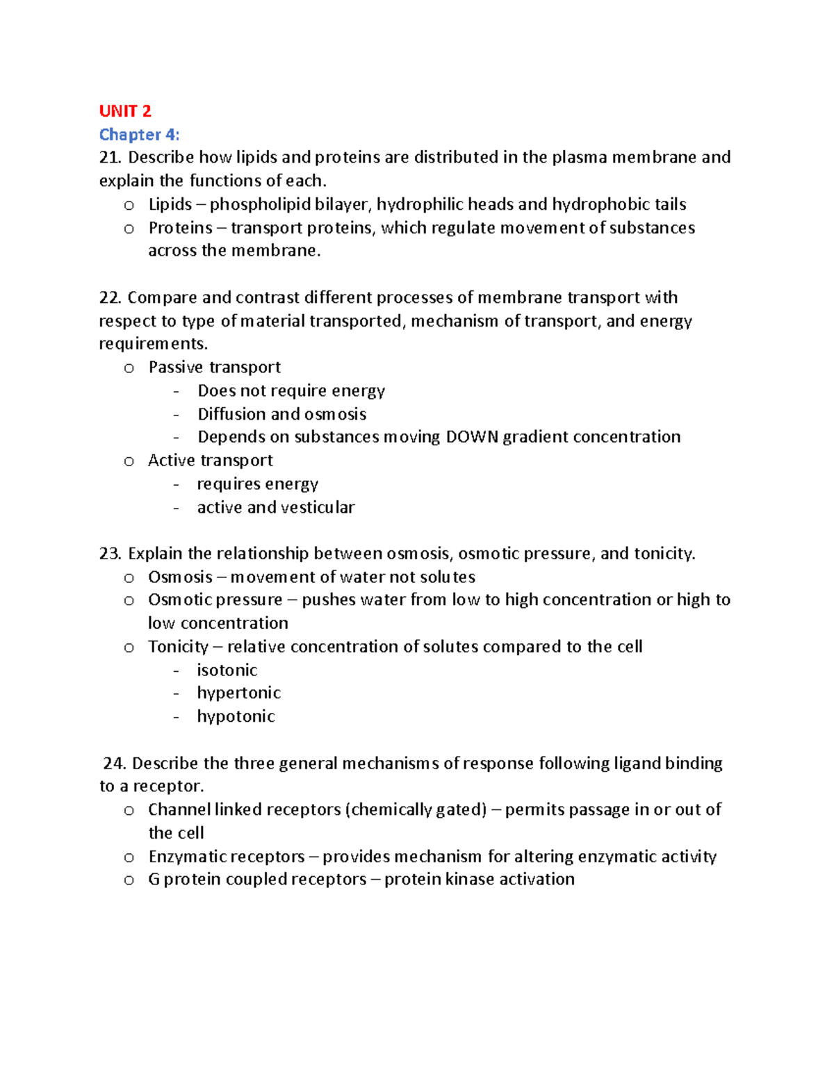 Anatomy and Physiology Unit 2 Review Final Exam - UNIT 2 Chapter 4: 21 ...