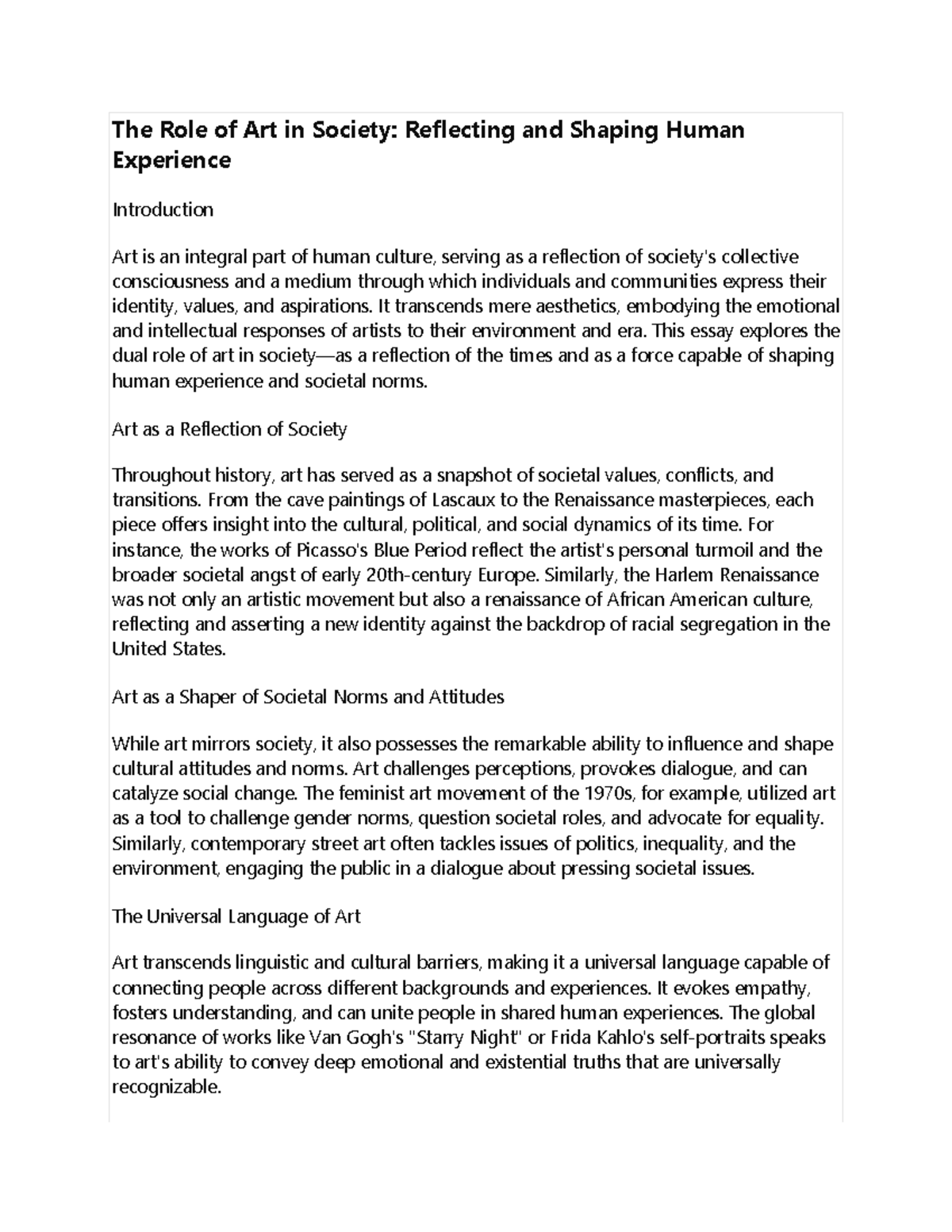 Art's Influence: Reflections & Shaping Society in Contemporary Context ...