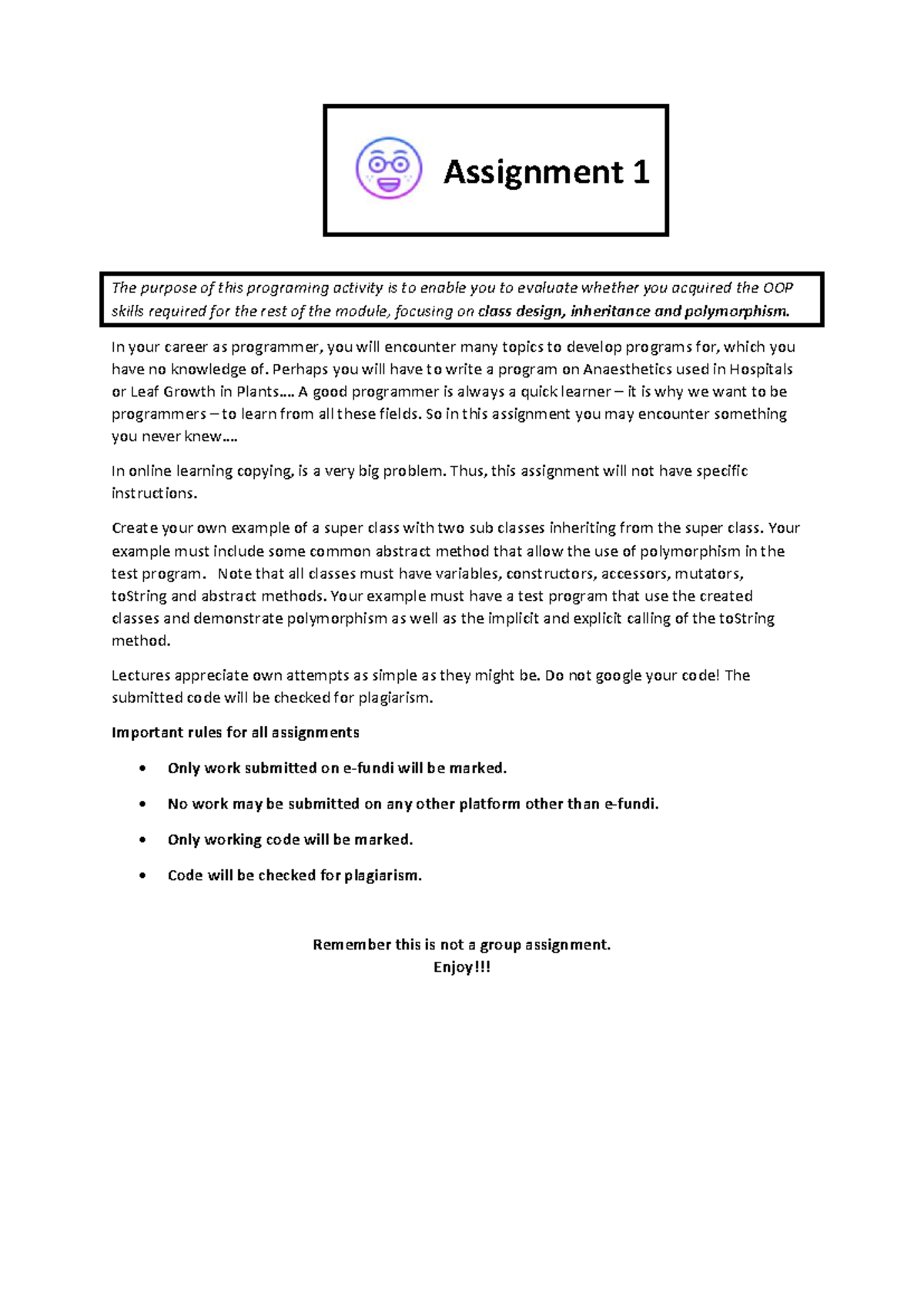 OOP Assignment 1: Class Design, Inheritance & Polymorphism - Studocu