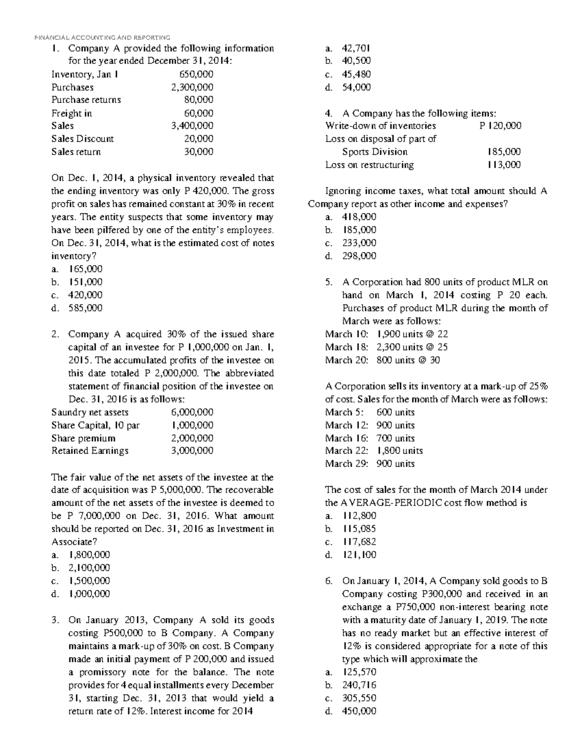 FAR - Practice Material for Financial Accounting Exam - Studocu