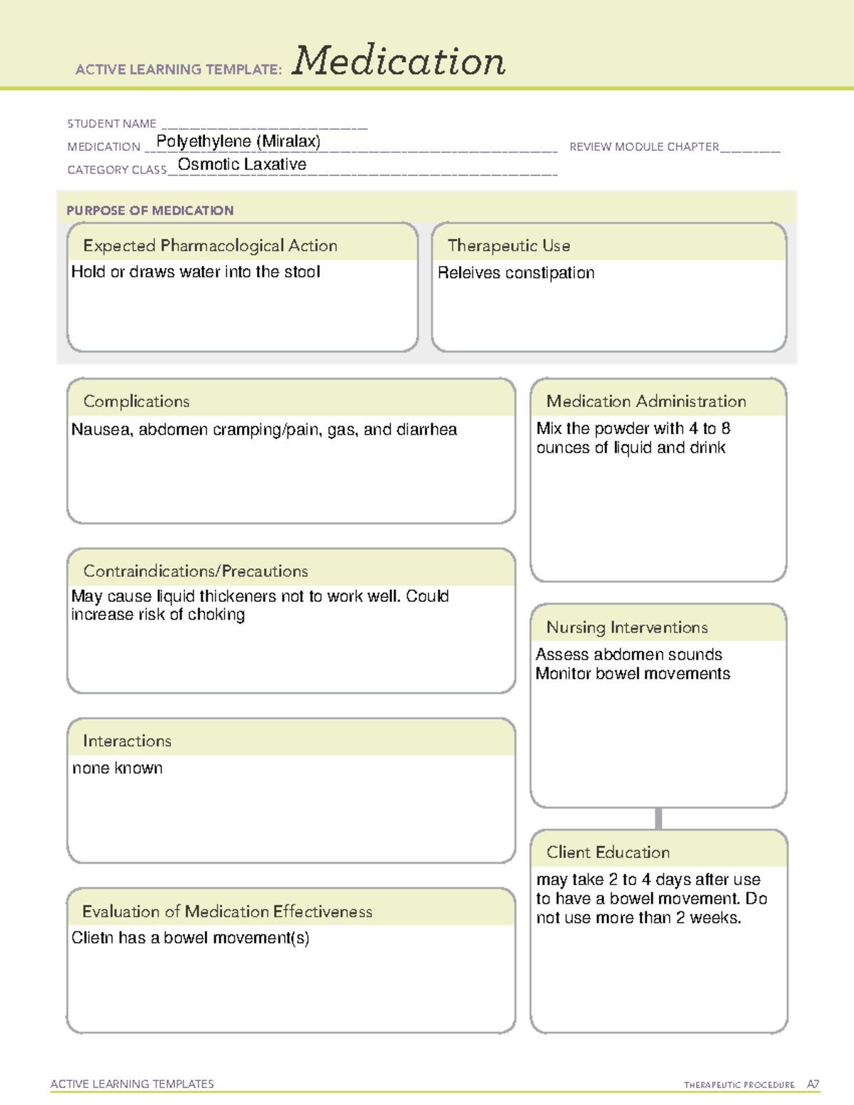 ATI Polyethylene Glycol(Miralax) Mediation Sheet - ACTIVE LEARNING ...