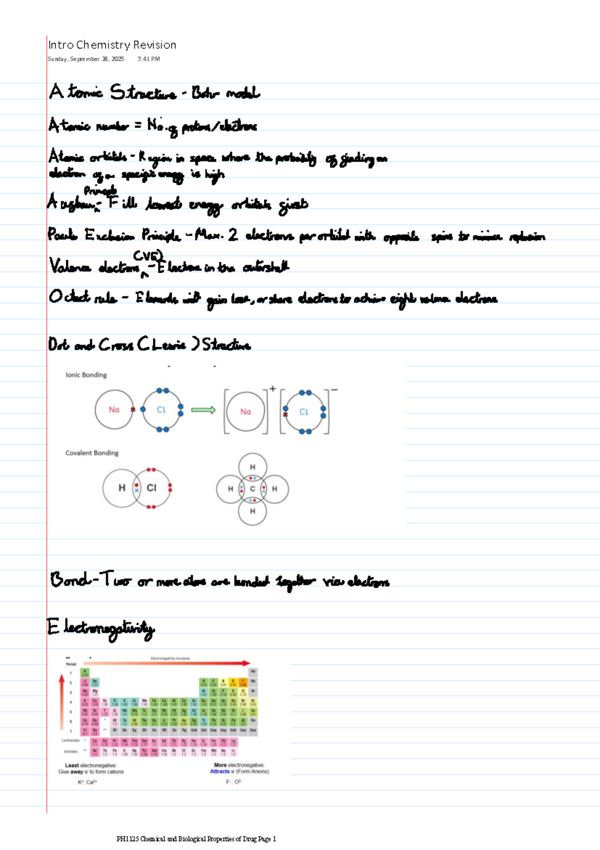 Intro Chemistry Revision - PH1125 - Intro Chemistry Revision Sunday ...