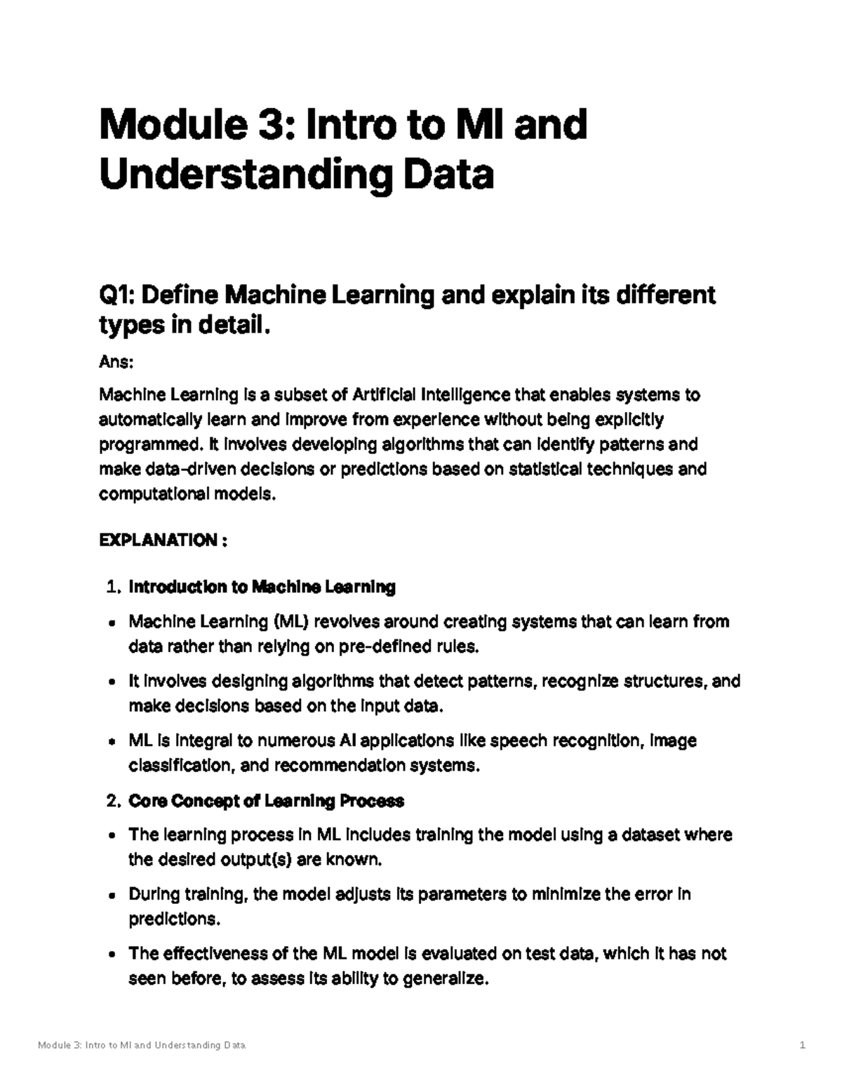 Module 3: Intro to ML and Data Understanding - Key Concepts and Types ...