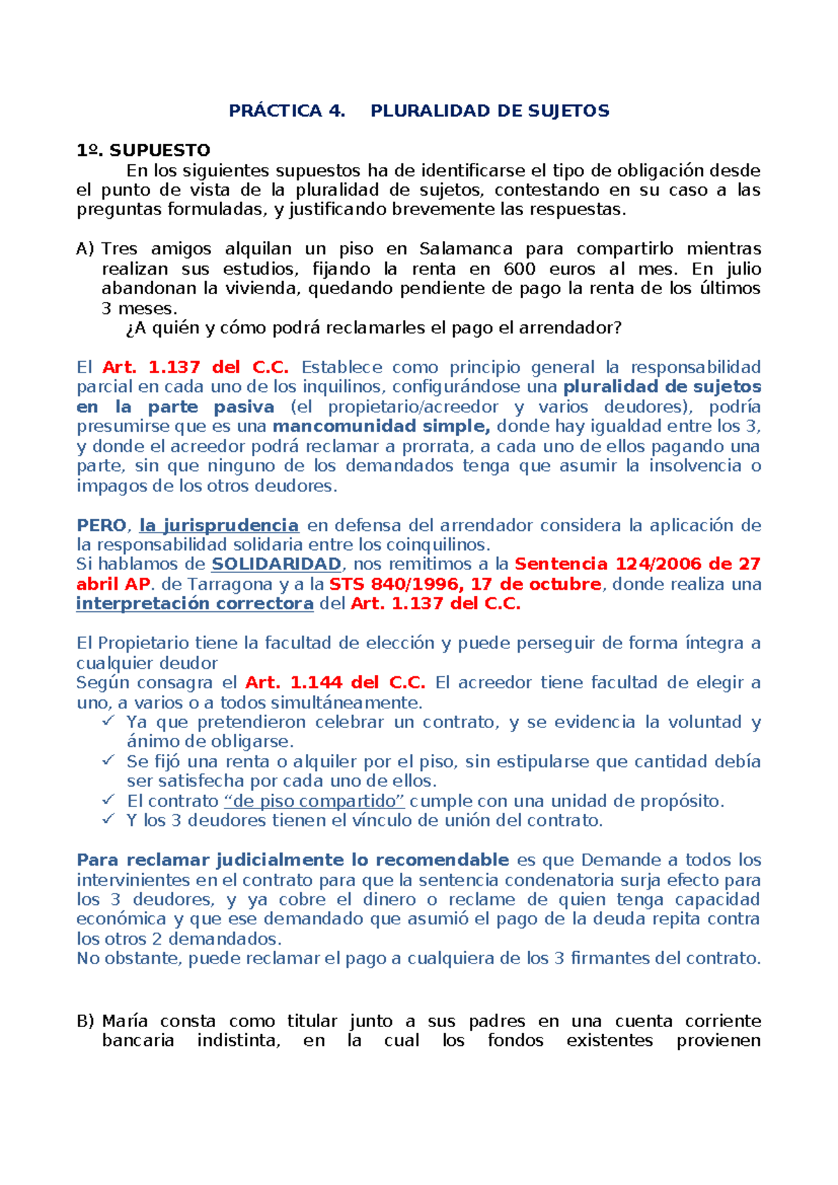 Práctica 4: Pluralidad de Sujetos en Obligaciones y Responsabilidades ...