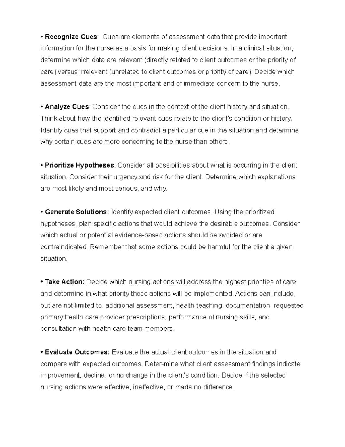 Clinical Judgement Model: Cues, Analysis, Solutions & Outcomes - Studocu