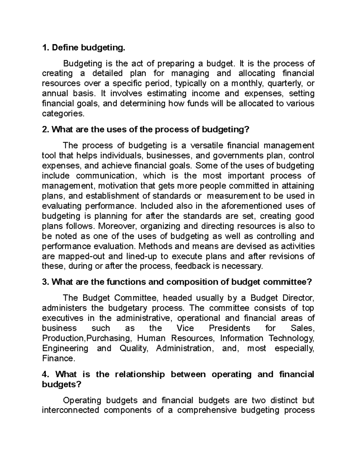 Budgeting Fundamentals: Key Concepts and Processes Explained - Studocu