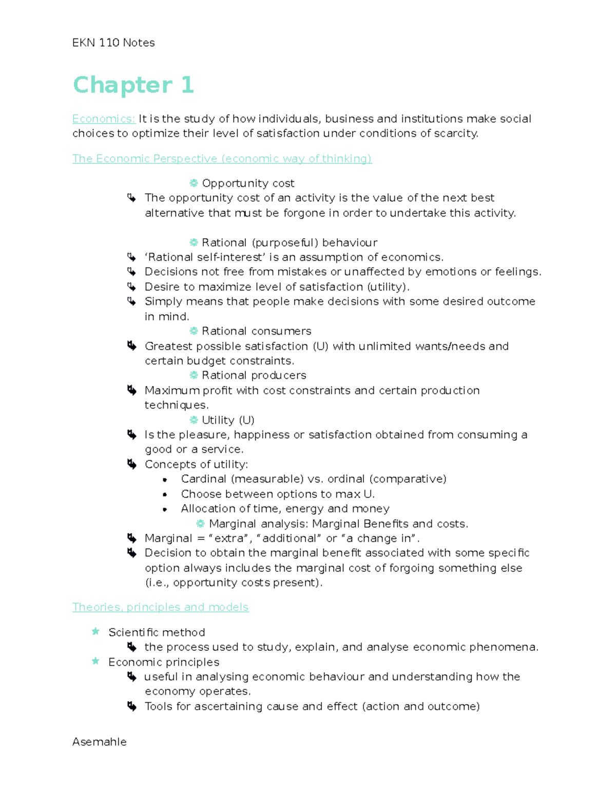 Economics Chapter 1 Summarised Notes 2021 - Chapter 1 Economics: It is ...