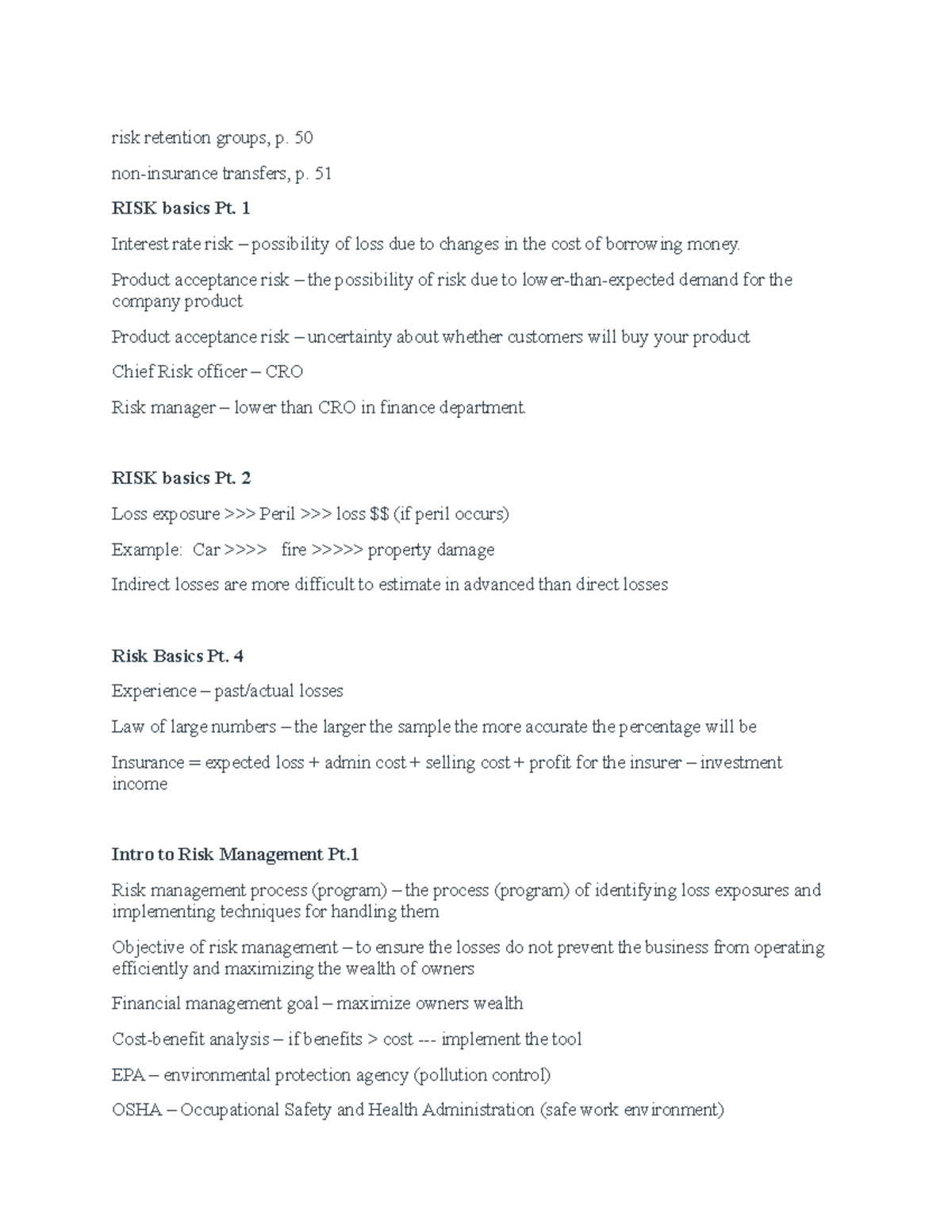 Quiz 1 Study Guide: Risk Management Lecture Notes (Topics 1-3) - Studocu