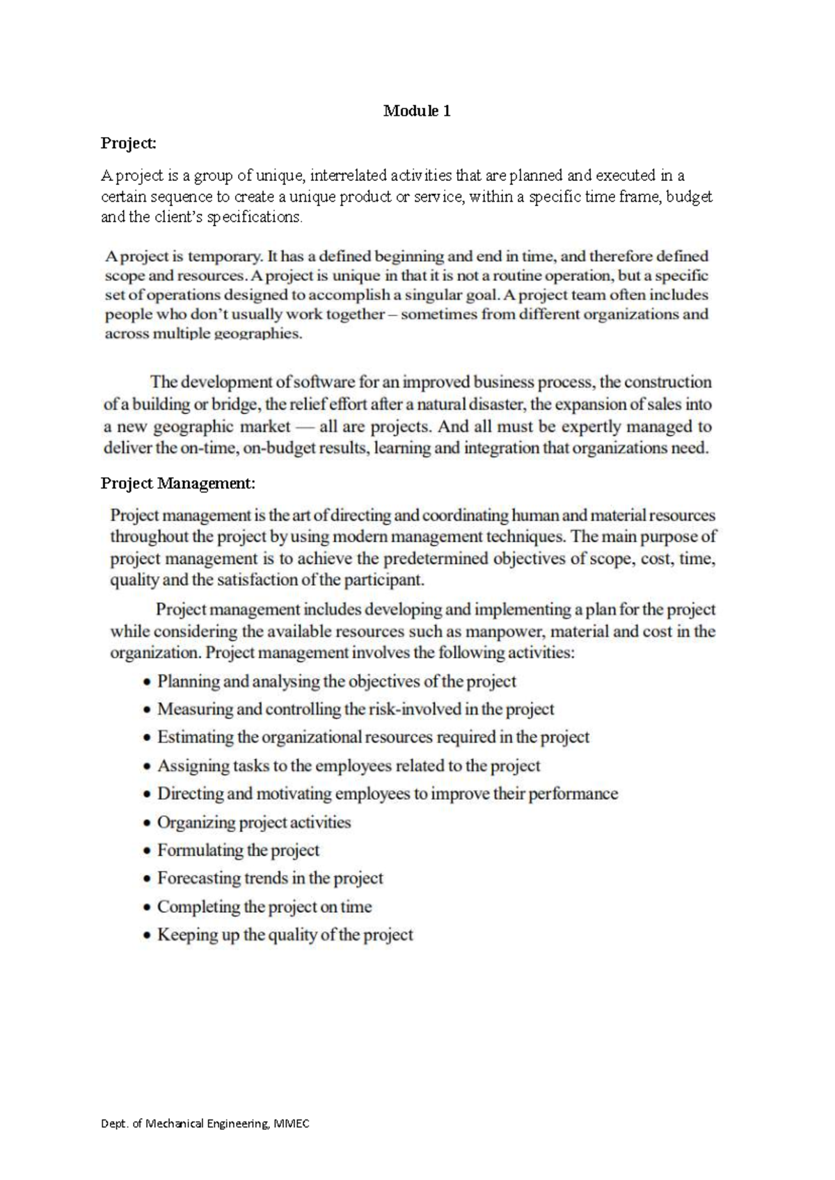 Module 1 Notes: Project Management Fundamentals and Life Cycle Overview ...