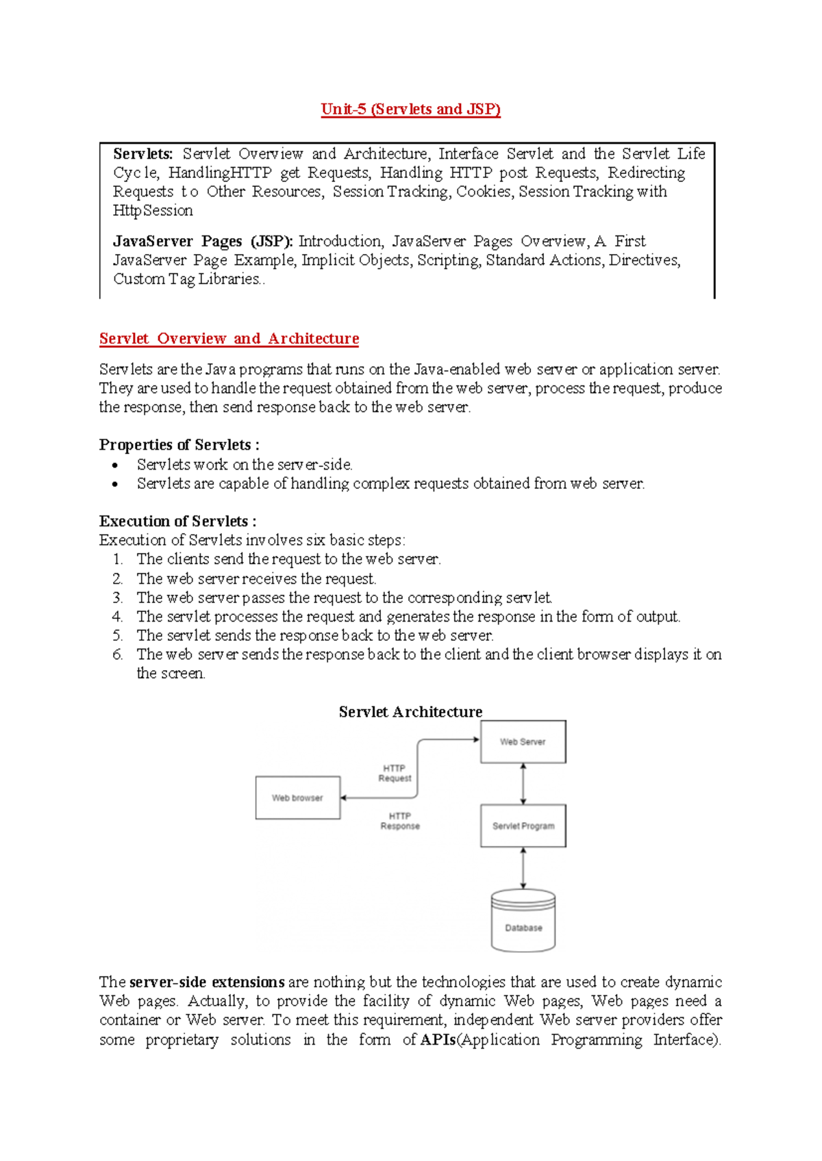 Unit 5 Notes - good luck - ####### Unit-5 (Servlets and JSP ...