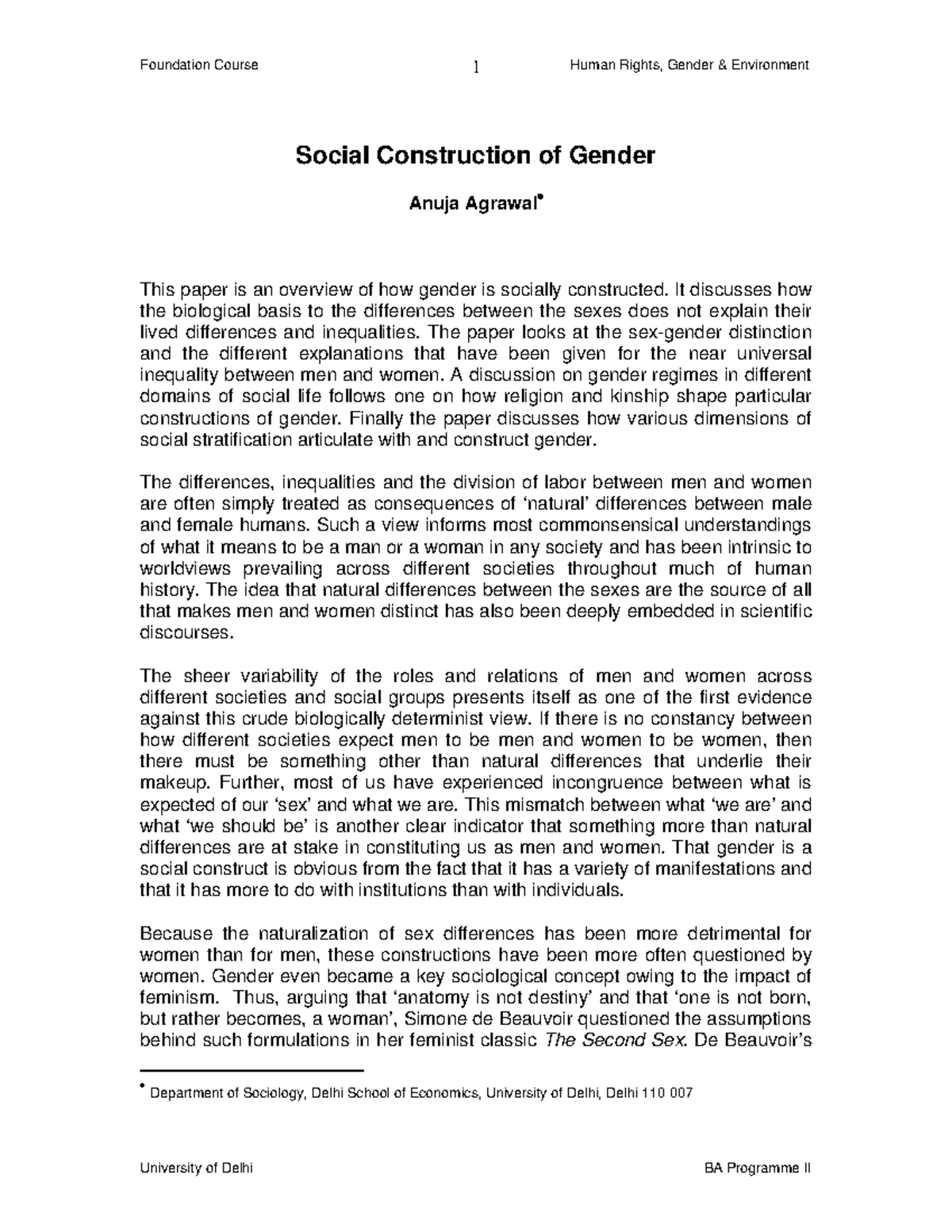 Social Construction of Gender: Insights from Human Rights (F-PKS) - Studocu