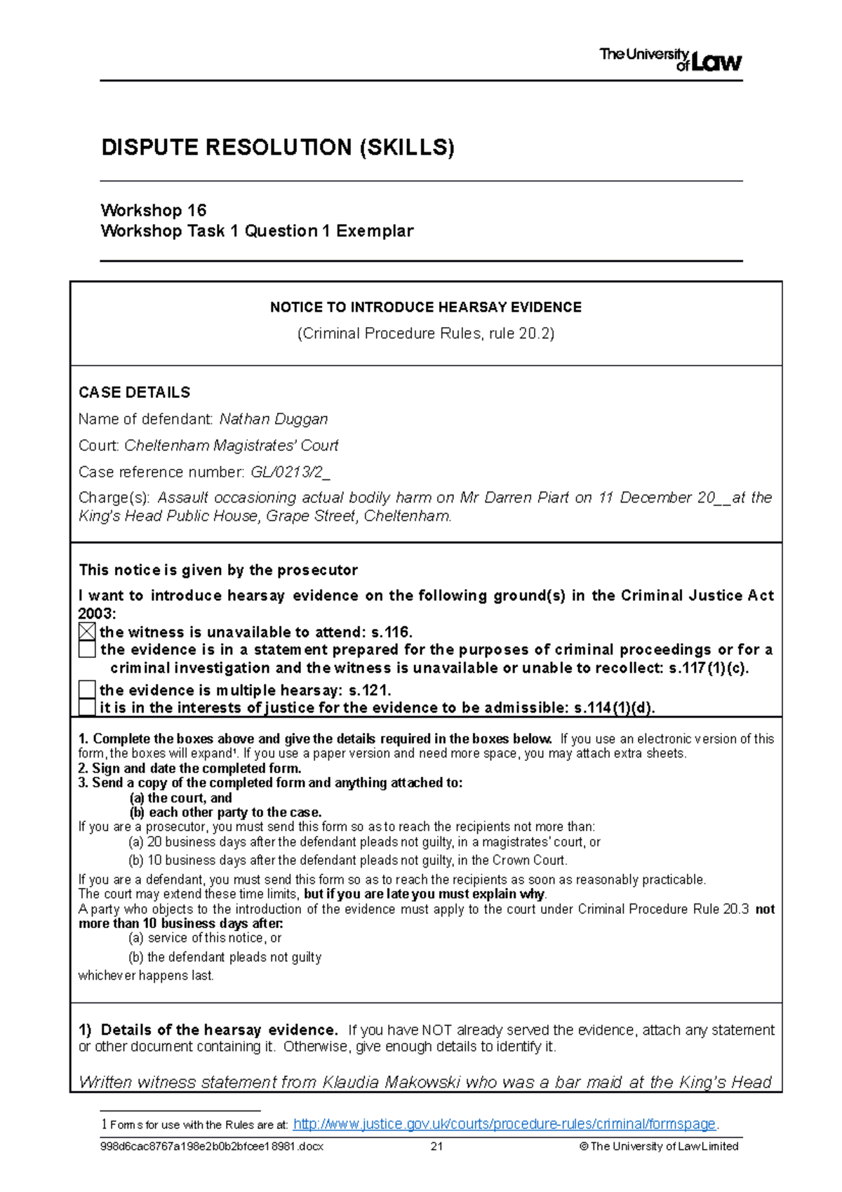 Notice to Introduce Hearsay Evidence - Criminal Procedure Exemplar ...