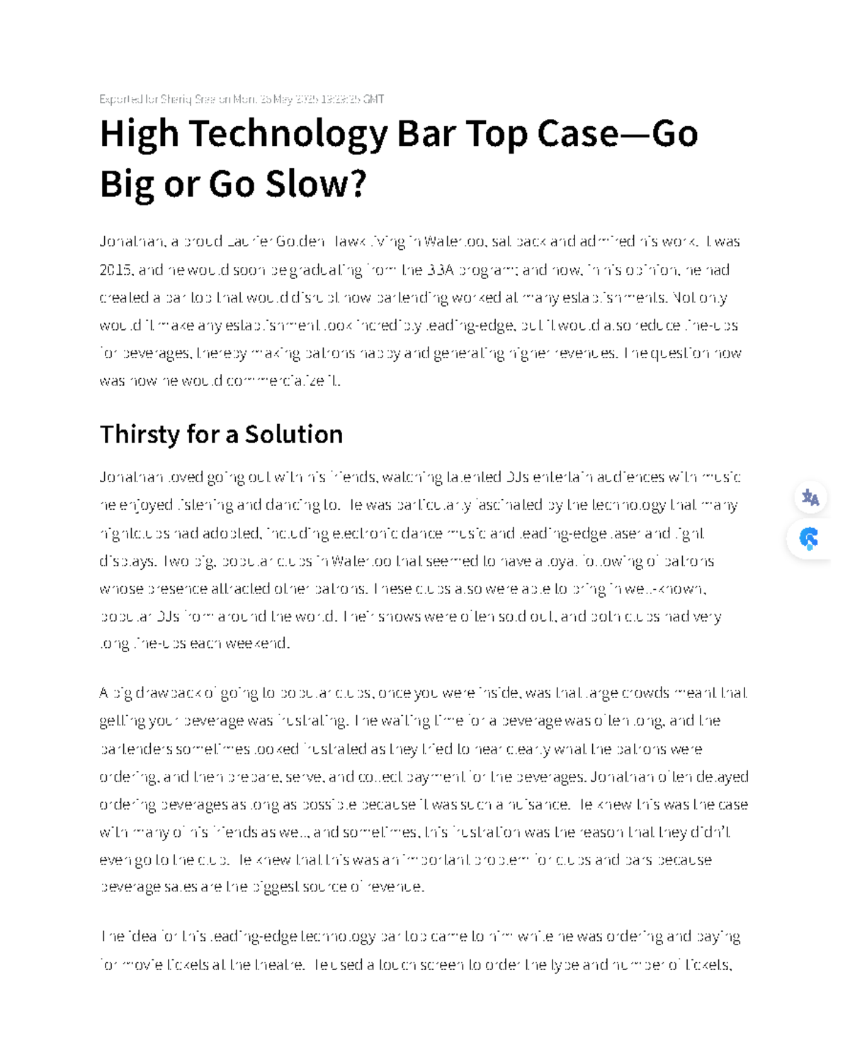 High Technology Bar Top Case Study: Big Decisions for Jonathan BBA ...
