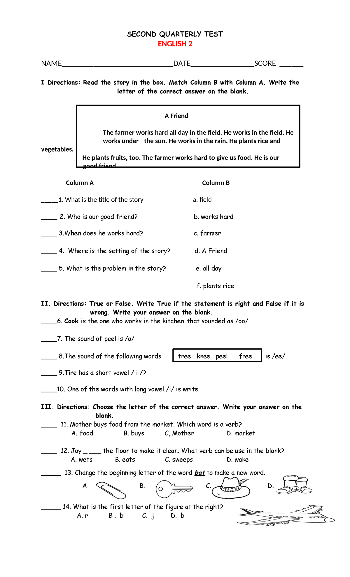 English 2 - SECOND QUARTERLY TEST ENGLISH 2 - Studocu