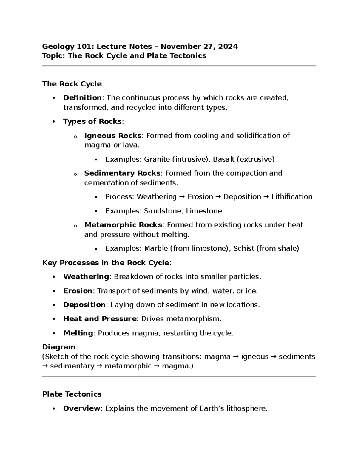 Geology 101: Lecture Notes on Rock Cycle & Plate Tectonics - Studeersnel
