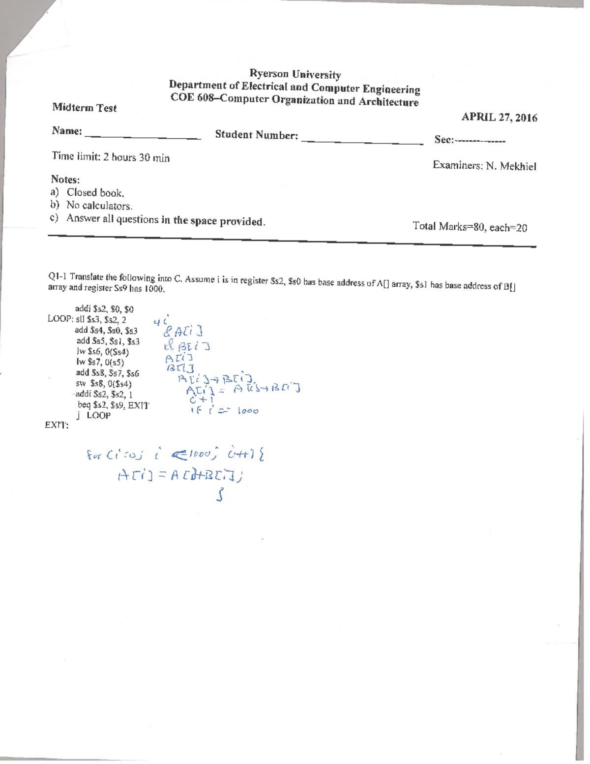 COE608 – Winter 2016 Midterm Test Solutions and Analysis - Studocu