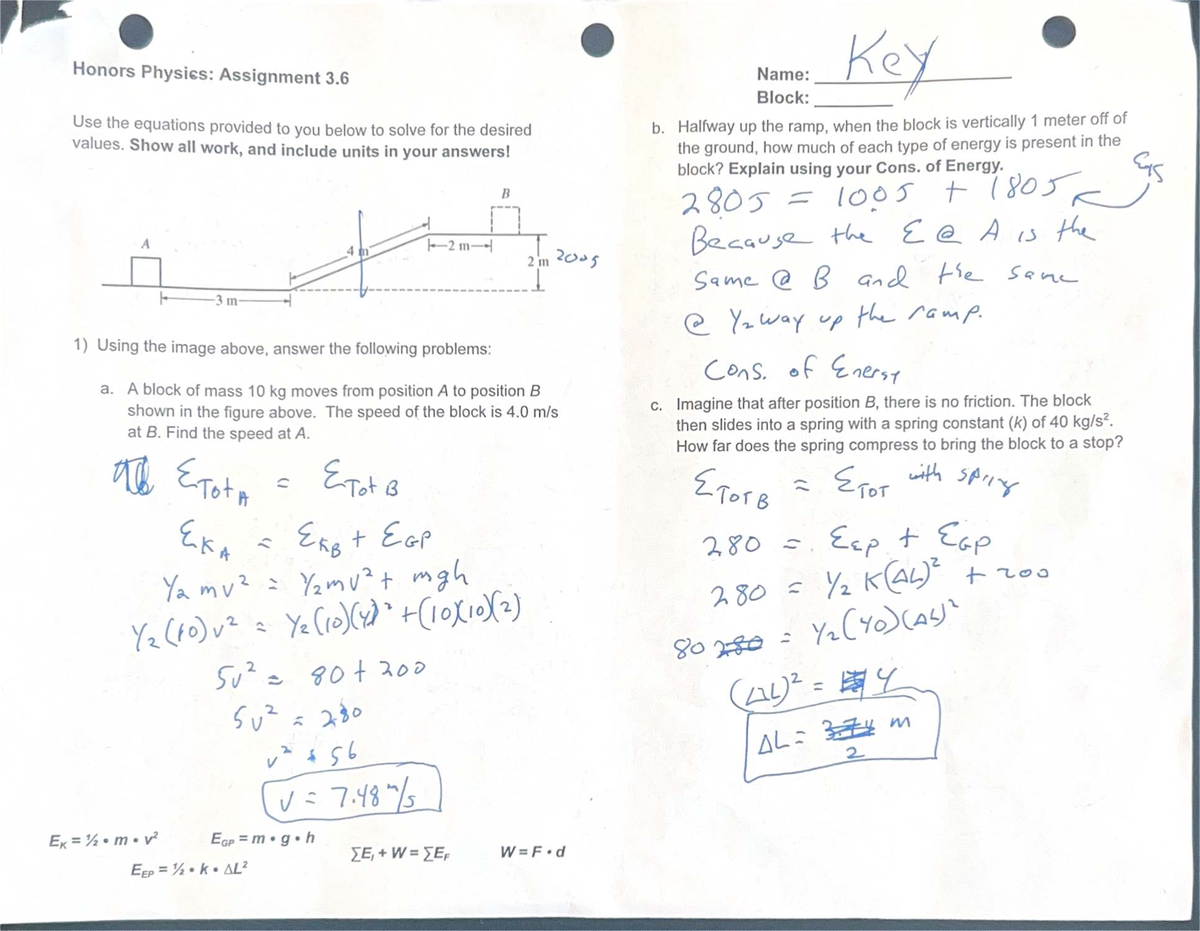 Honors Physics: Assignment 3.6 Key Solutions and Explanations - Studocu
