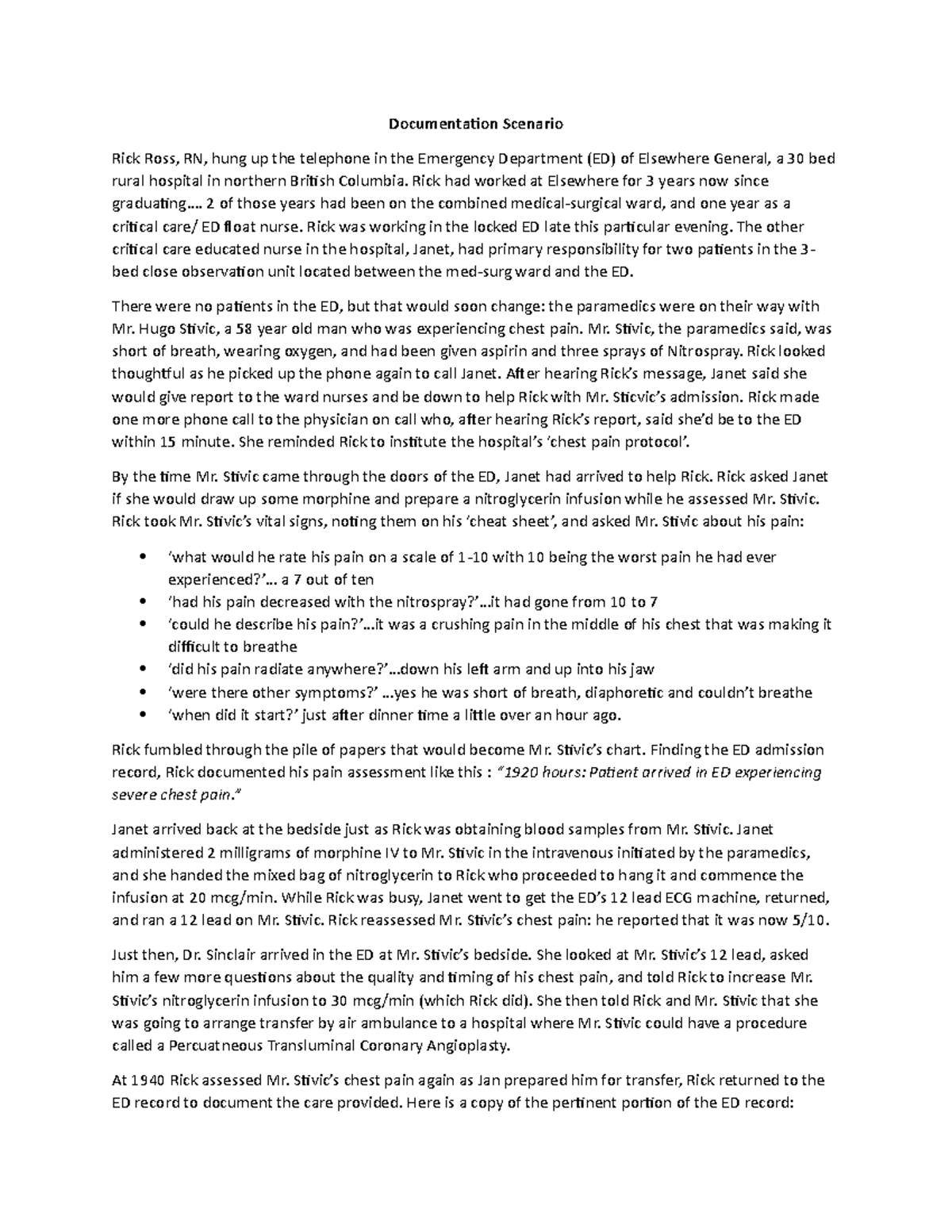 Documentation Scenario Rick (1) - Documentation Scenario Rick Ross, RN ...