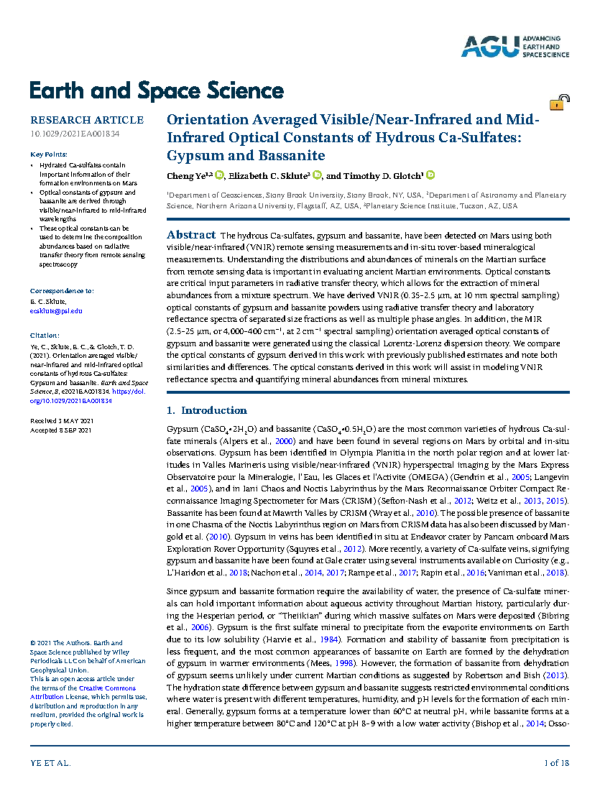 Optical Constants of Hydrous Gypsum and Bassanite on Mars (GEOS 2021 ...