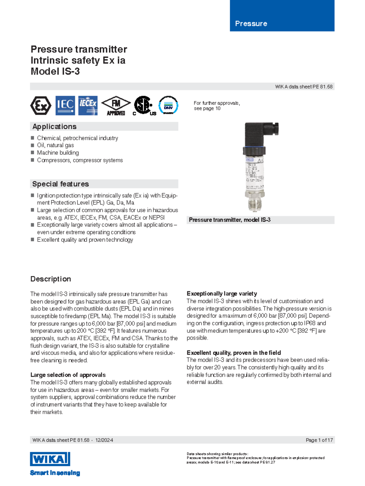 Datasheet OF Pressure Transmitter - Pressure WIKA data sheet PE 81 ...