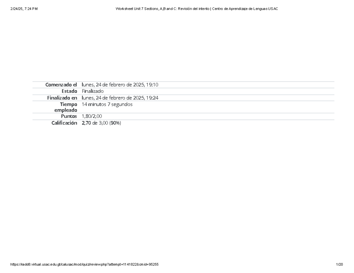 Worksheet Unit 7: Sections A, B, and C Review - Centro de Aprendizaje ...
