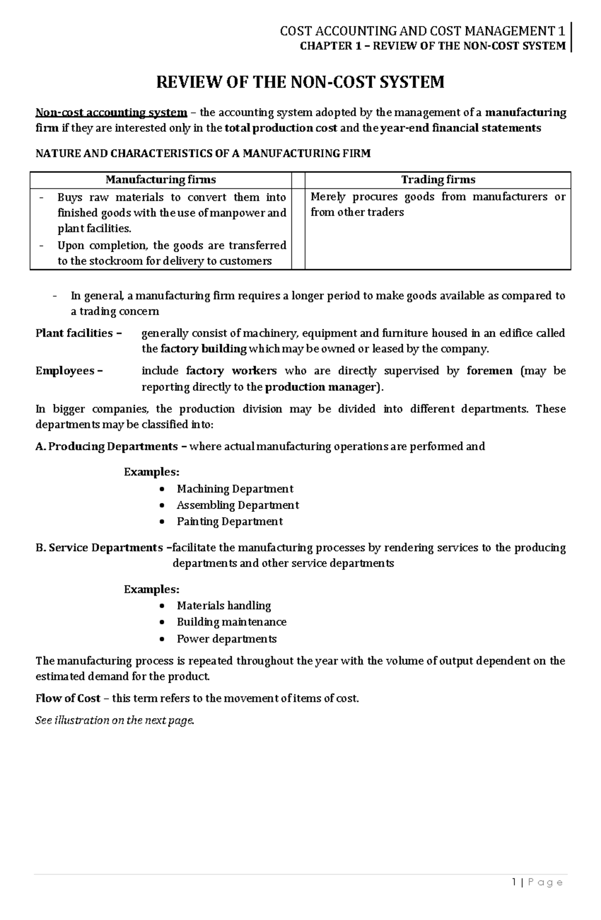 Cost accounting and cost management 1 chapter 1 system review notes ...