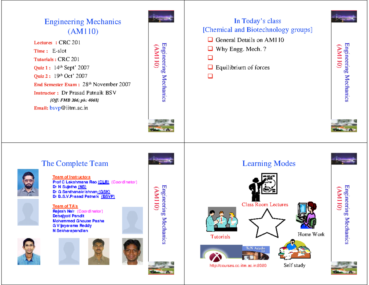 Engineering Mechanics (AM110) Comprehensive Notes and Tutorials - Studocu