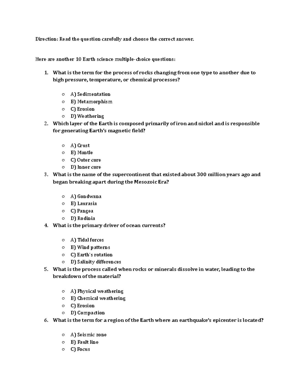 Y137 - Earth Science Quiz: Key Processes & Concepts Explained - Studocu