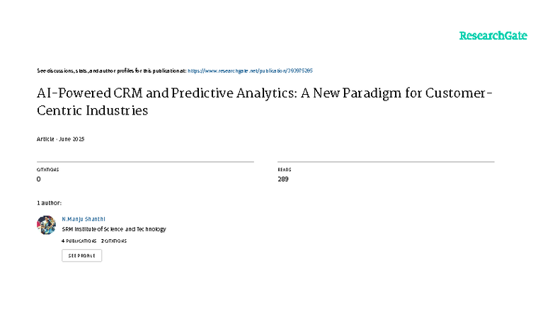 AI-Powered CRM & Predictive Analytics: A New Paradigm (CIT 2025) - Studocu