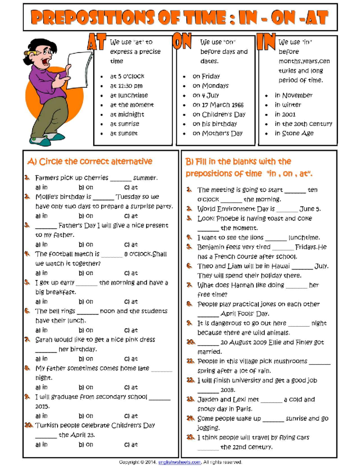 Prepositions of Time: ON, AT, IN - English Practice (ENG101) - Studocu
