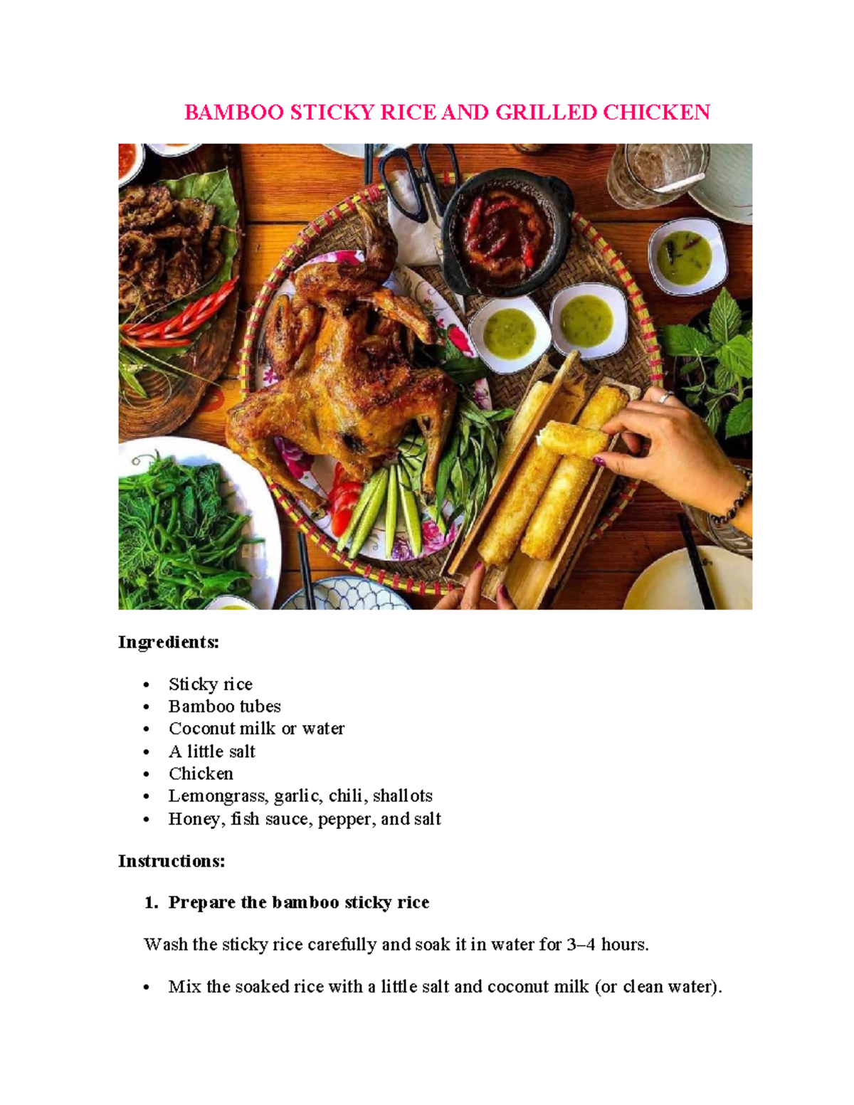 BAM 101: Bamboo Sticky Rice & Grilled Chicken Recipe - Studocu