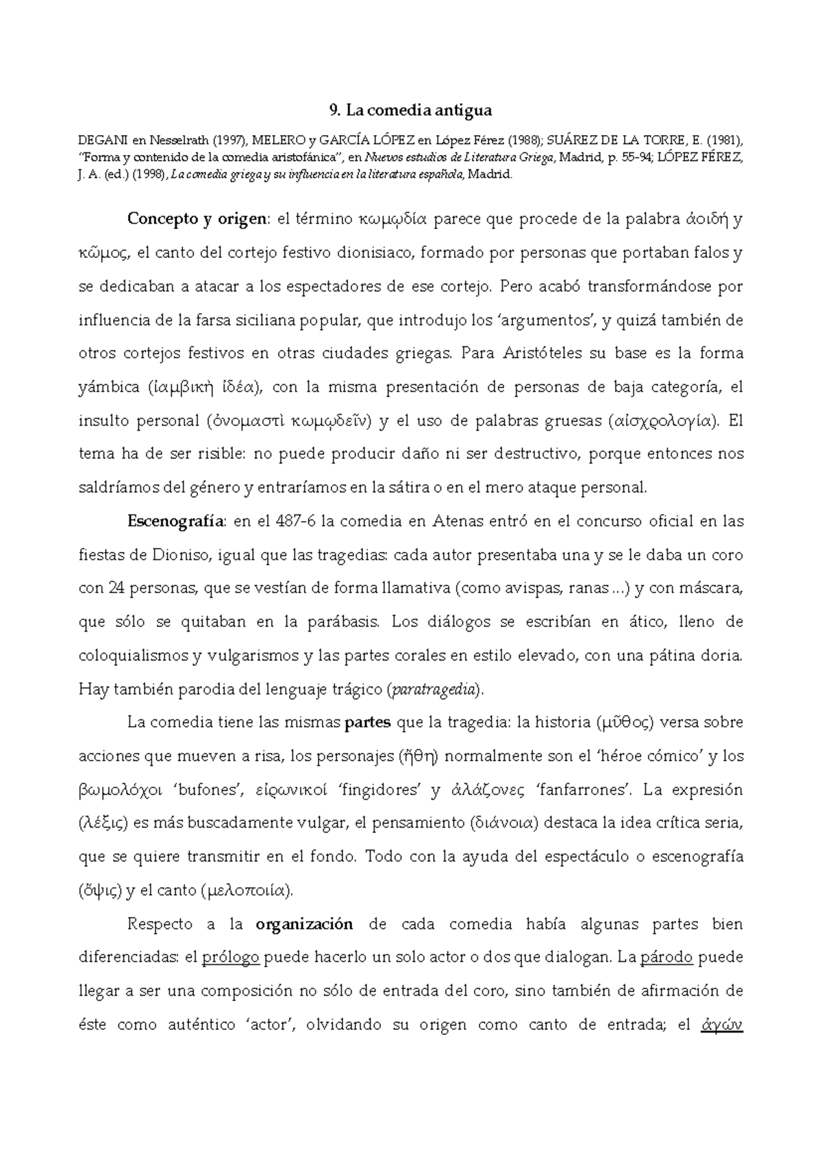 Tema 9: Comedia Antigua y Su Evolución en la Literatura Griega - Studocu